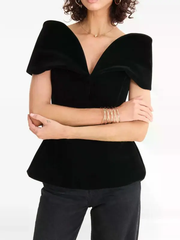 MOOS STUDIO V-neck Peplum Top - Black