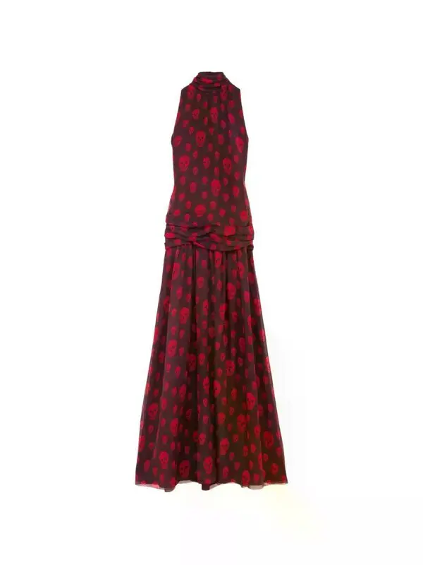 Alexander McQueen Skull-print High-neck Maxi Dress