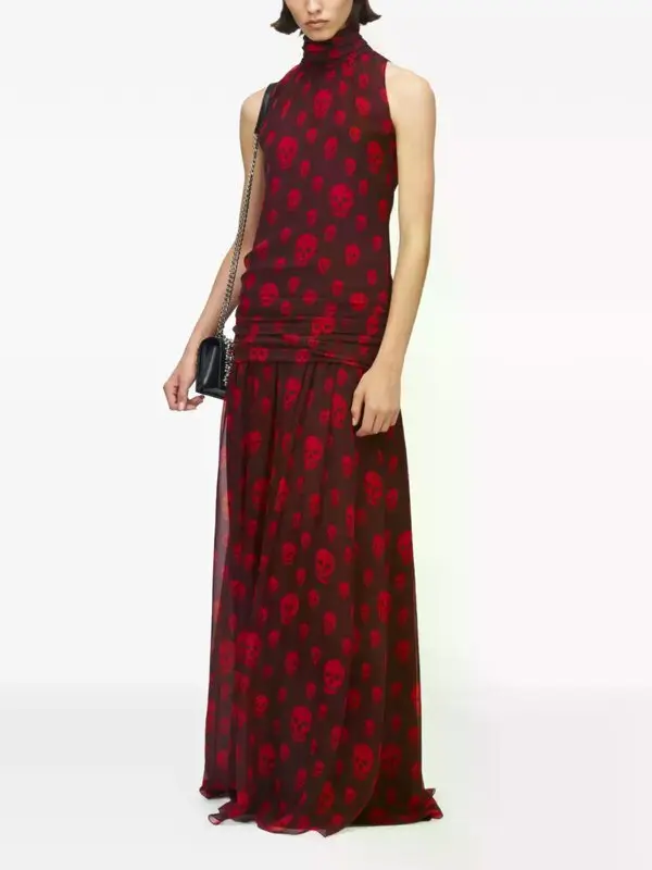 Alexander McQueen Skull-print High-neck Maxi Dress