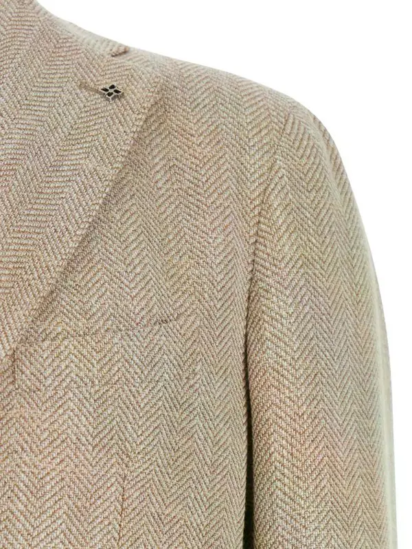 Tagliatore Herringbone Button Jacket - Neutrals