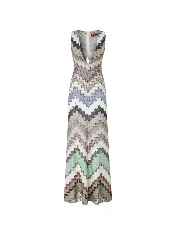 Missoni V-neck Chevron-pattern Maxi Dress - Brown