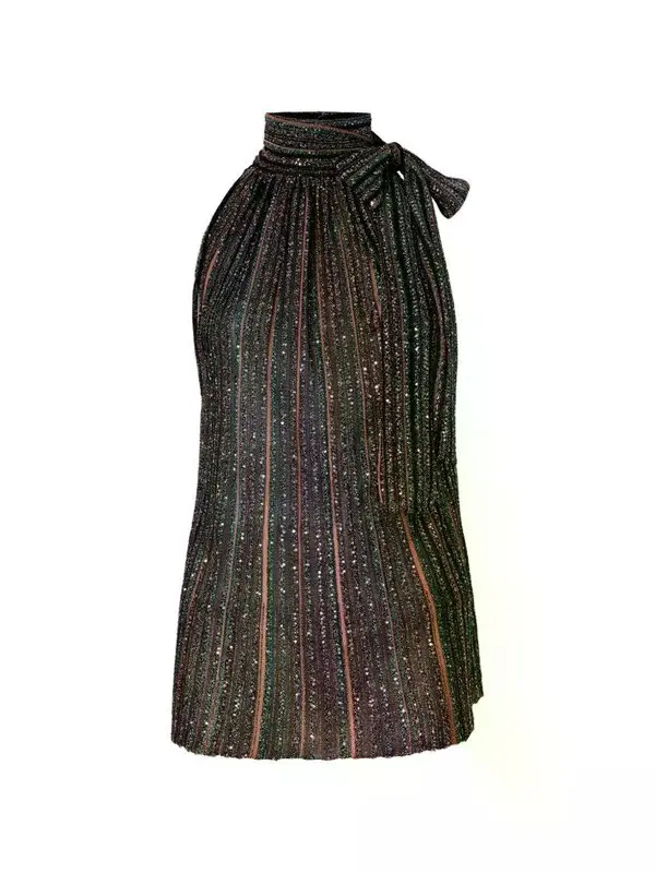 Missoni Tie-neck Striped Ribbed Knit Sleeveless Top