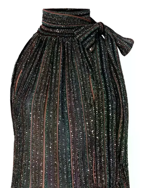 Missoni Tie-neck Striped Ribbed Knit Sleeveless Top
