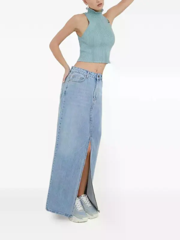 Moschino Ribbed Knit High Neck Top - Blue