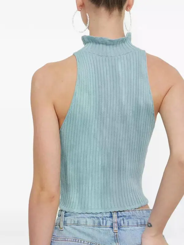 Moschino Ribbed Knit High Neck Top - Blue