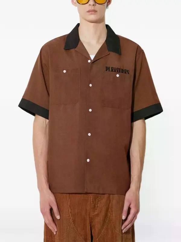 PLEASURES Contrast-trim Logo-detail Shirt - Brown