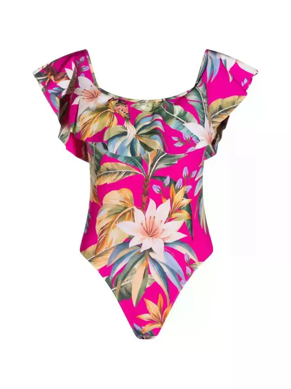 Farm Rio Tropical-print Swimsuit - Pink