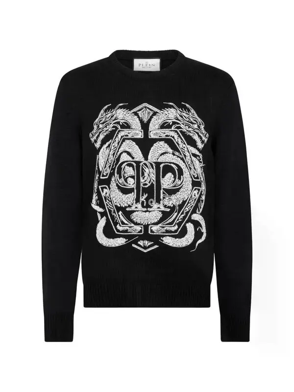 Philipp Plein Graphic-embroidered Round-neck Sweater