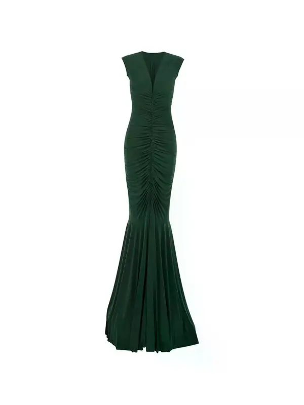 Norma Kamali V-neck Ruched Gown