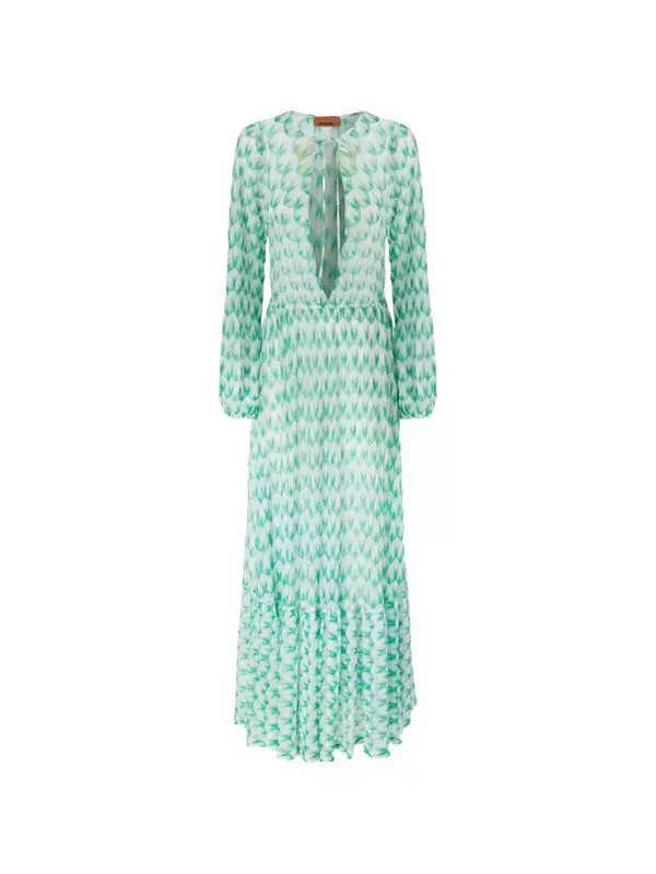 Missoni V-neck Patterned Beach Dress - Green