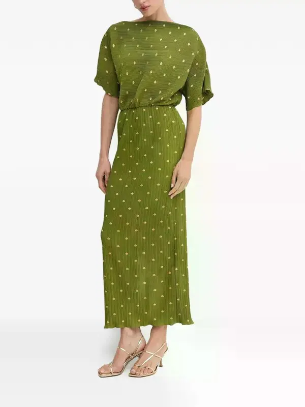 NEVER FULLY DRESSED Polka-dot Plissé Maxi Dress