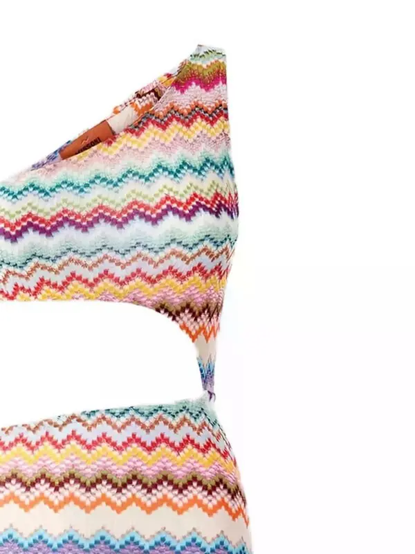 Missoni One-shoulder Zigzag-pattern Beach Dress