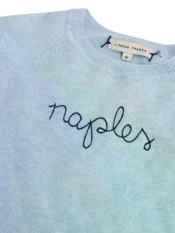 Lingua Franca Naples Embroidered Crewneck Sweater