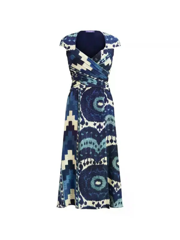 Ralph Lauren Cap-sleeve Pattern Midi Dress - Blue