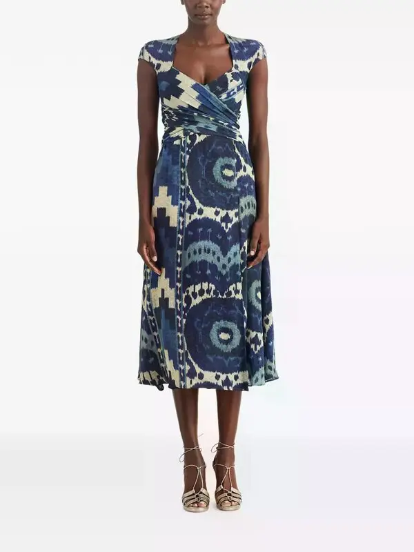 Ralph Lauren Cap-sleeve Pattern Midi Dress - Blue