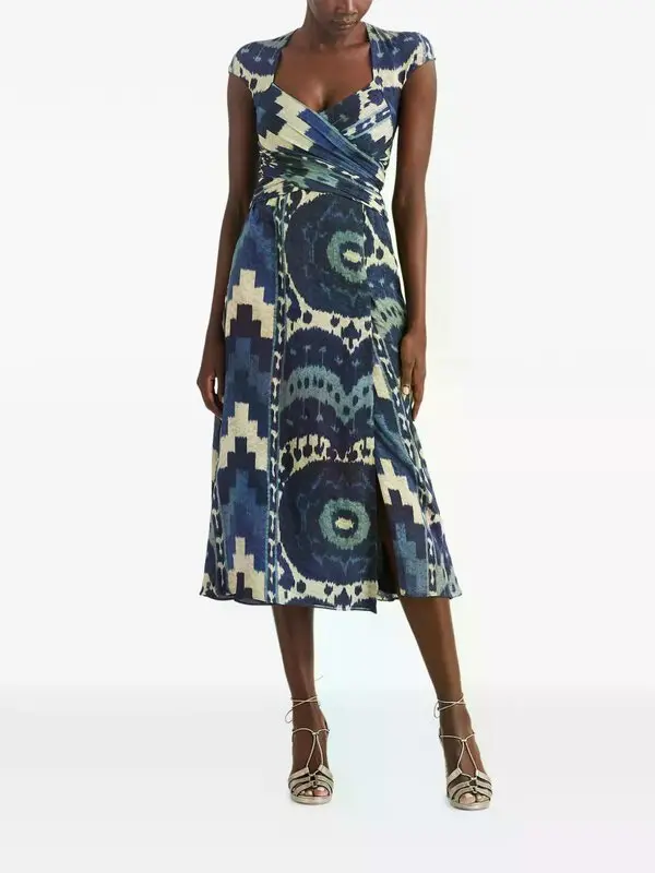 Ralph Lauren Cap-sleeve Pattern Midi Dress - Blue