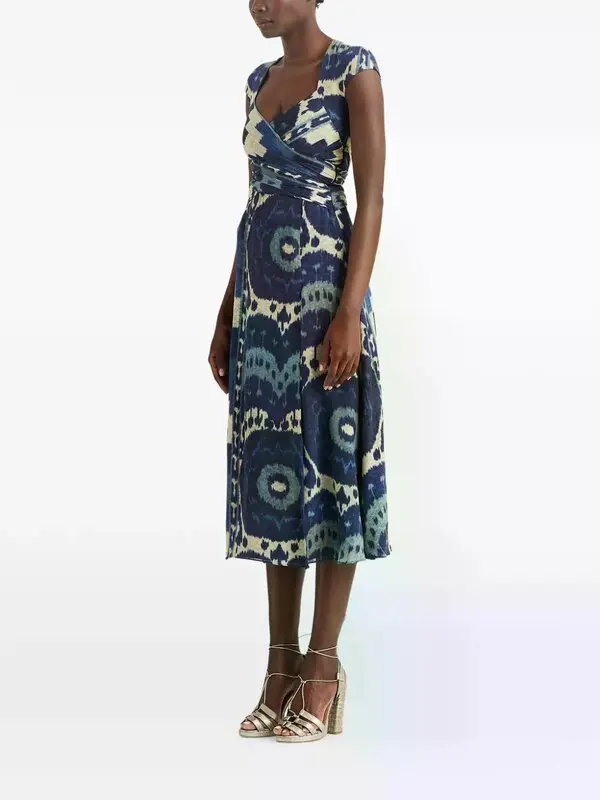 Ralph Lauren Cap-sleeve Pattern Midi Dress - Blue