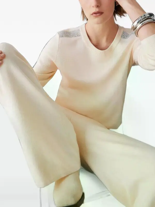 Liu Jo Crew-neck Sweater With Bead Appliqu - Neutrals