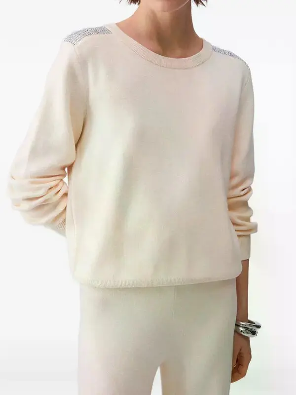 Liu Jo Crew-neck Sweater With Bead Appliqu - Neutrals