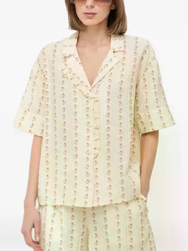 NOTES DU NORD Floral Shirt With Ruffle Trim