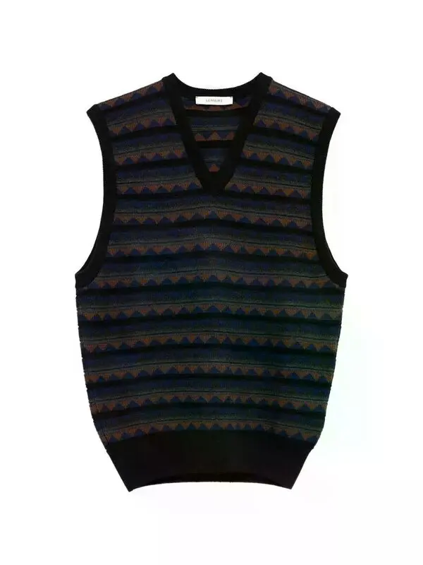 LEMAIRE Patterned V-neck Vest - Black