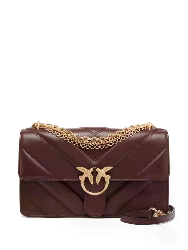 Pinko Medium Chevron Leather Shoulder Bag With Triple Chain
