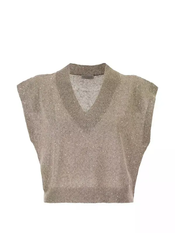 Brunello Cucinelli Sequined V-neck Top