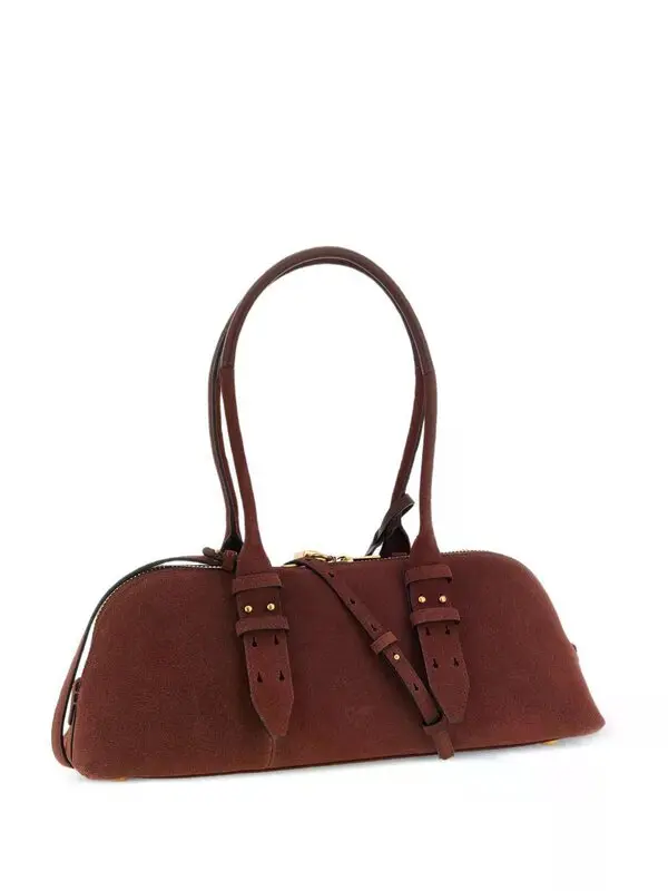 Pinko Suede Shoulder Bag With Metal Logo - Red