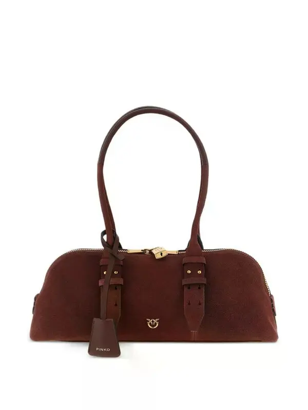 Pinko Suede Shoulder Bag With Metal Logo - Red