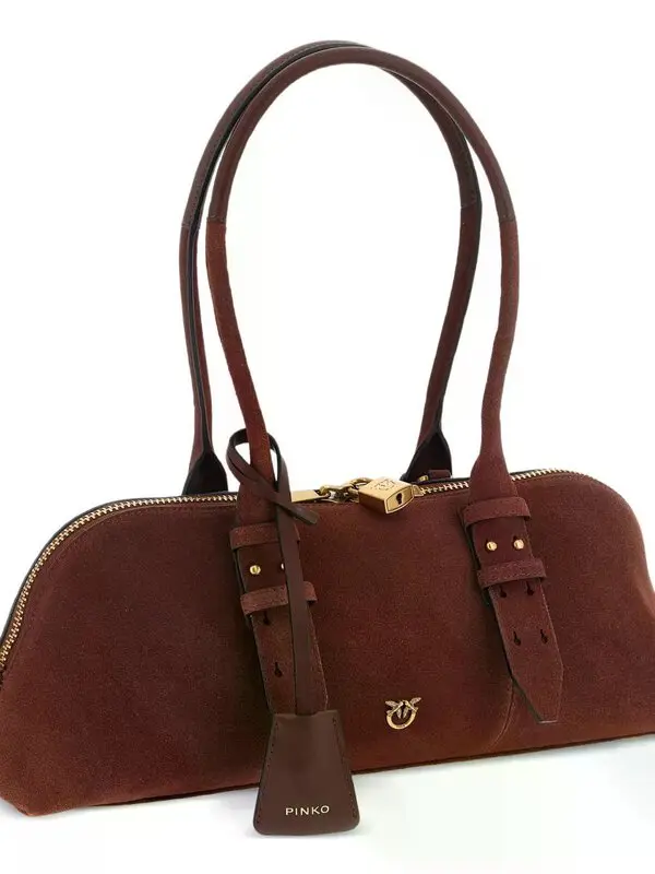 Pinko Suede Shoulder Bag With Metal Logo - Red