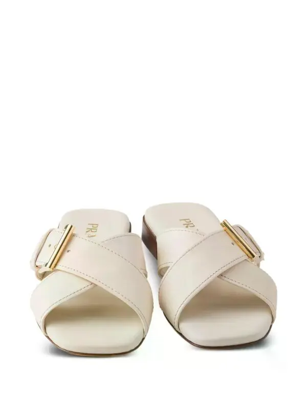 Prada Leather Criss-cross Buckle Slides