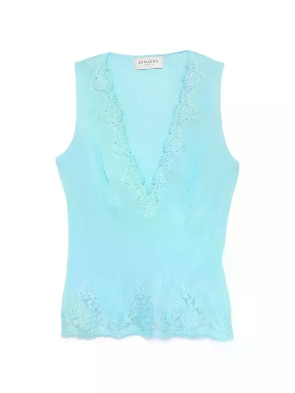 ERMANNO FIRENZE Lace-detail V-neck Top