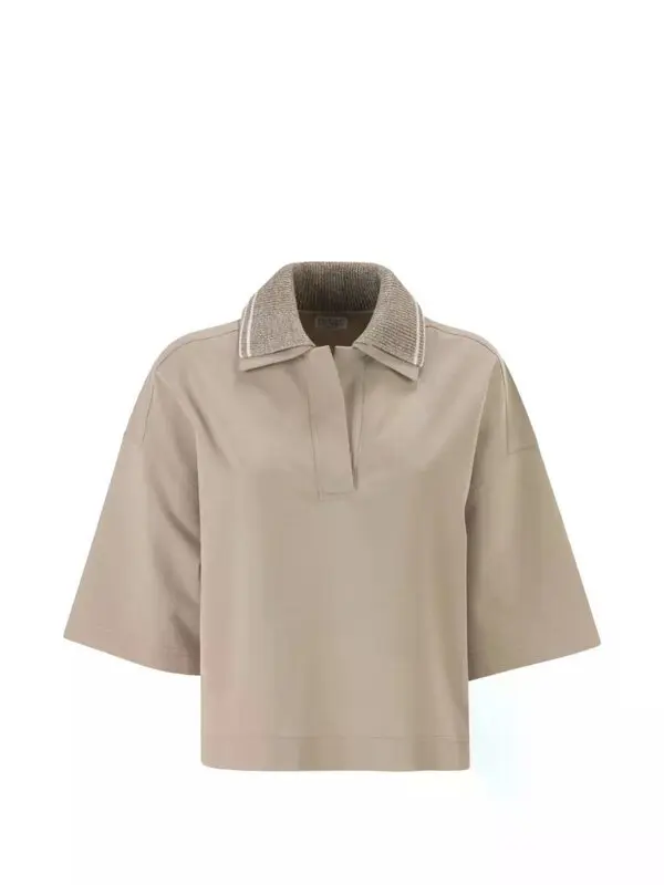 Brunello Cucinelli Techno Couture Fleece Polo Top - Neutrals