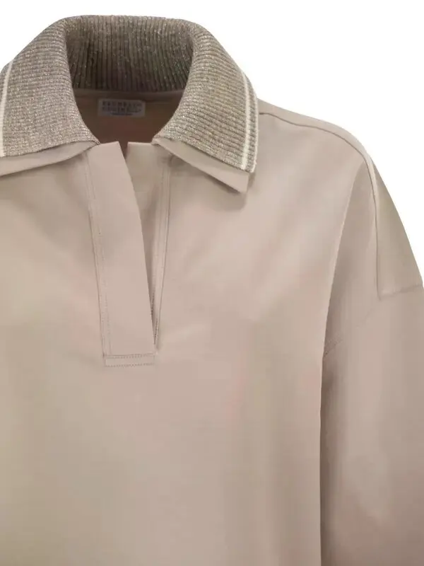 Brunello Cucinelli Techno Couture Fleece Polo Top - Neutrals