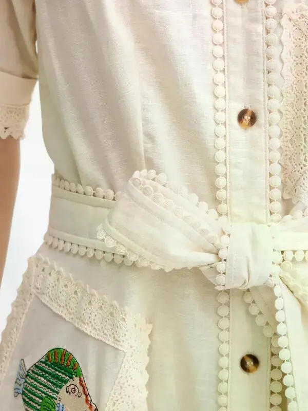 Never Fully Dressed Details-Embroidered Mini Shirt Dress In Neutrals - 24%  Off | Editorialist