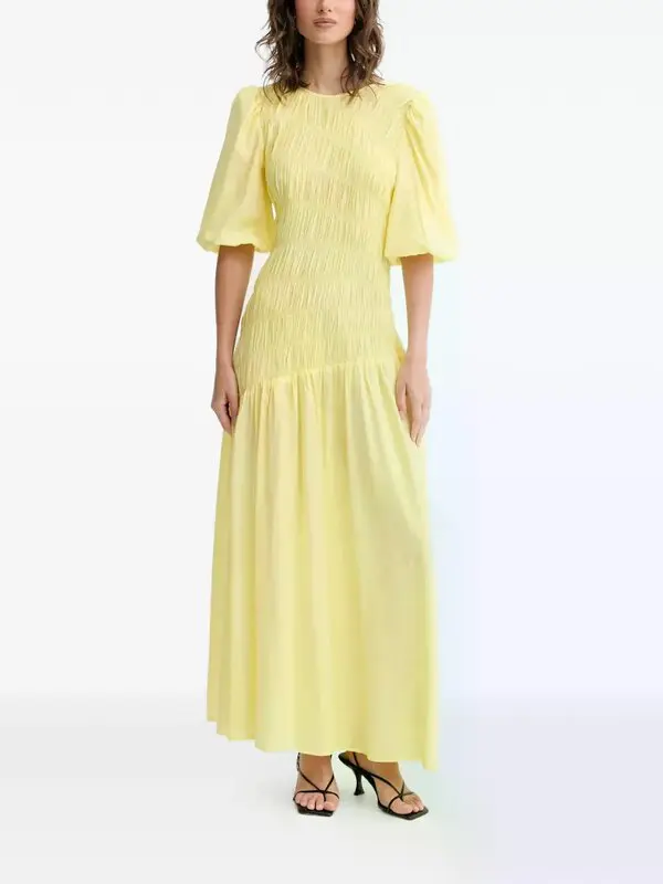 NEVER FULLY DRESSED Nara Shirred Asymmetric Maxi Dress