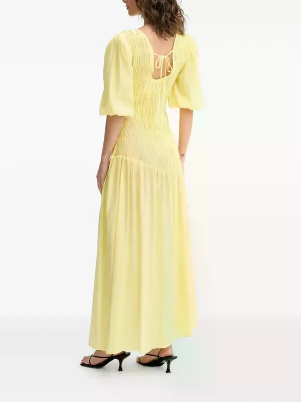 NEVER FULLY DRESSED Nara Shirred Asymmetric Maxi Dress