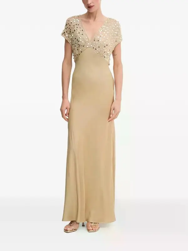 NEVER FULLY DRESSED Sequin V-neck Maxi Dress