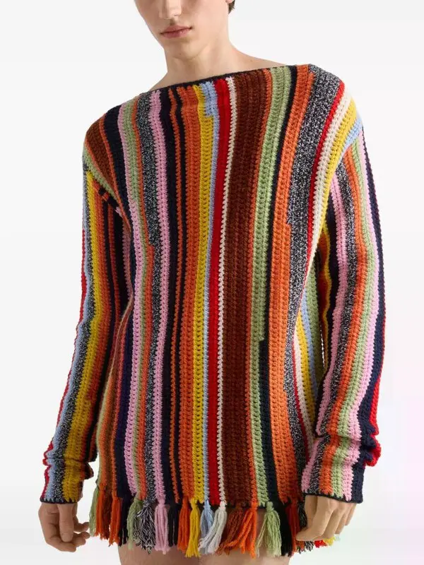 Prada Fringed Boat-neck Sweater