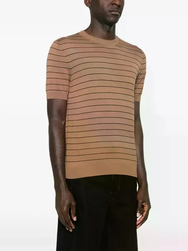 LARDINI Striped Knit T-shirt - Brown