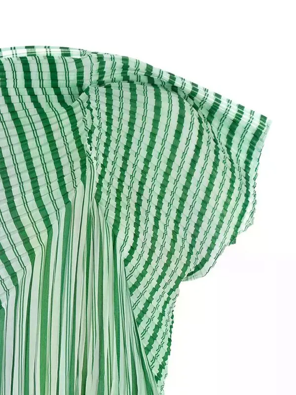 Issey Miyake Stripes Pleated Top - Green