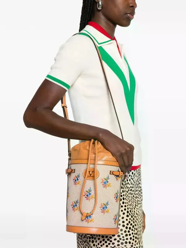Valentino Garavani Floral-pattern Bucket Bag - Neutrals
