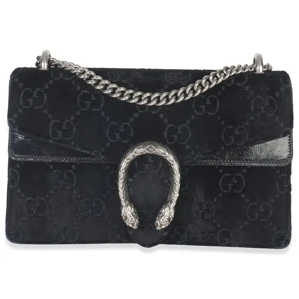 Gucci Gg Embossed Velvet Dionysus Chain Bag - Black