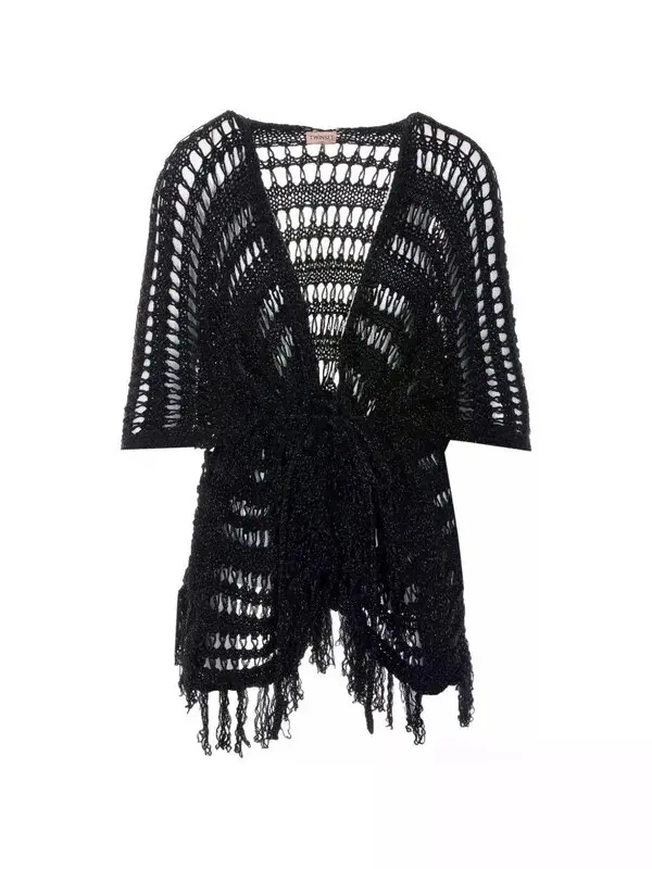 TWINSET Lurex Mesh Fringe Dress - Black