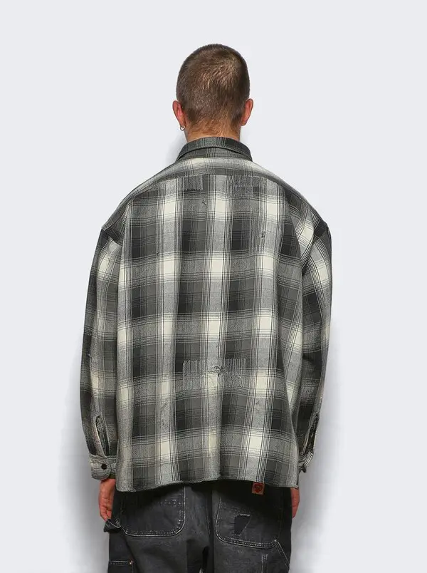 SAINT MXXXXXX X Berberjin Plaid Flannel Shirt Grey
