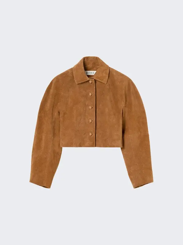 RÃHE Rounded Textured Suede Jacket - Brown