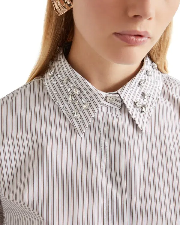 Marella Striped Shirt With Rhinestone Collar