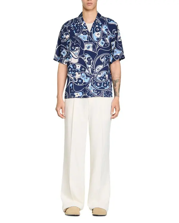 Sandro Hippie Trip Printed Loose Fit Shirt - Navy Blue