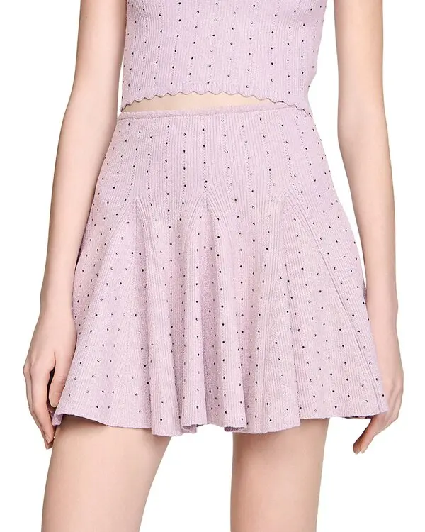 Sandro Short Rhinestone Knit Skirt - Mauve