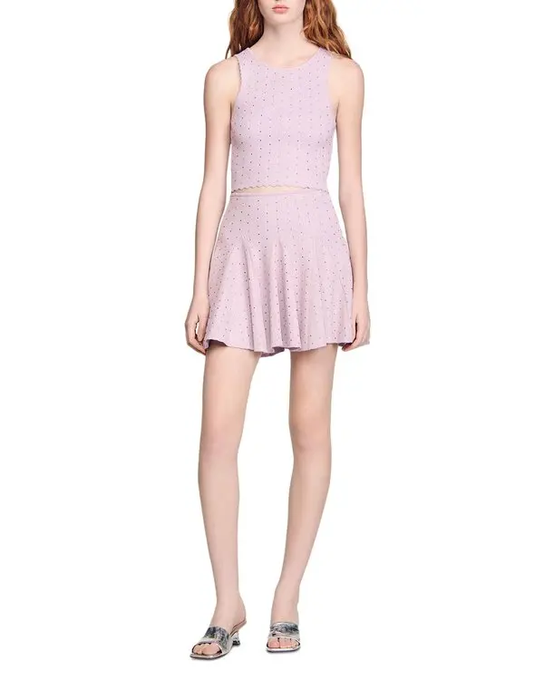 Sandro Short Rhinestone Knit Skirt - Mauve